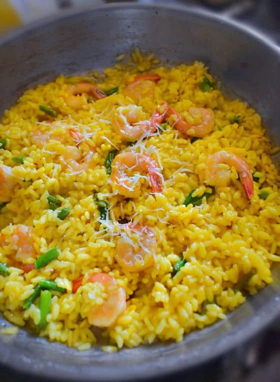 Saffron, Shrimp and Asparagus Risotto - 30 Minutes Risotto