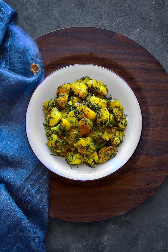 Soya Saag Aloo Recipe (Indian Potatoes Dill Recipe)