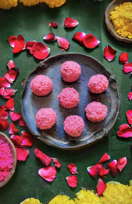 Petha Rose Coconut Ladoo with Condensed Milk (no-cook)
