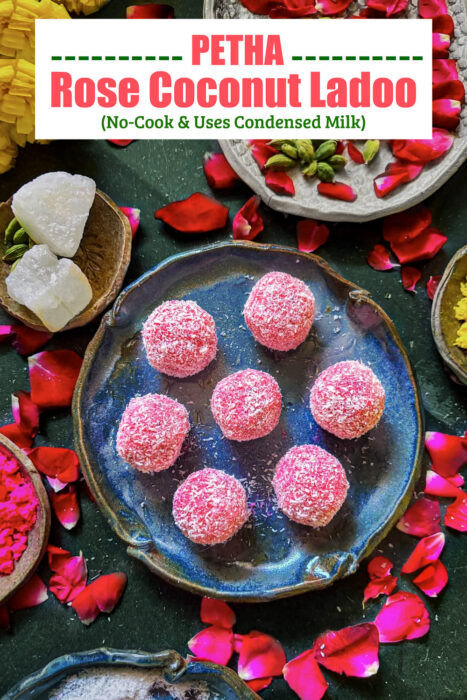 Petha Rose Coconut Ladoo with Condensed Milk (no-cook)