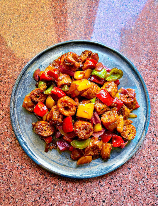 Stir Fry Chili Chicken Seekh Kebab Recipe